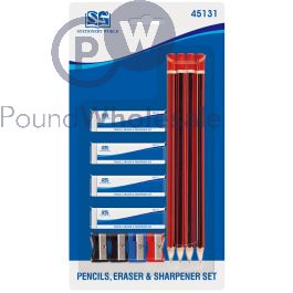 Wholesale Pencils Eraser & Sharpener Set | Pound Wholesale