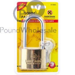 Wholesale Marksman Long Beam Brass-coated Padlock 50mm | Pound Wholesale