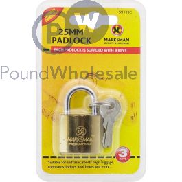 Wholesale Marksman 25mm Brass-coated Padlock With 3 Keys | Pound Wholesale