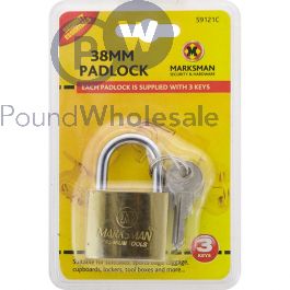 Wholesale Marksman 38mm Brass-coated Padlock With 3 Keys | Pound Wholesale
