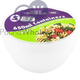Wholesale Clear Plastic Round Food Containers With Lid 650ml 5 Pack ...