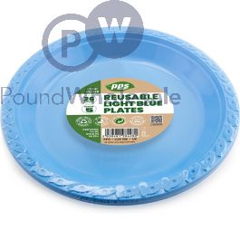 Wholesale Light Blue Plastic Reusable Plates 26cm 5 Pack | Pound Wholesale