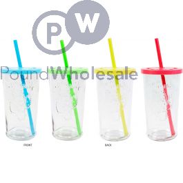 Wholesale Bello Glass Beaker With Straw Embossed Cactus 400ml | Pound ...