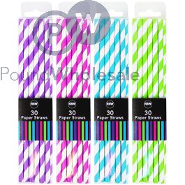 Wholesale Paper Drinking Straws 30 Pack Assorted Colours | Pound Wholesale
