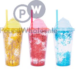 Wholesale Bello Glitter Cup With Straw 450ml Assorted Colours | Pound ...