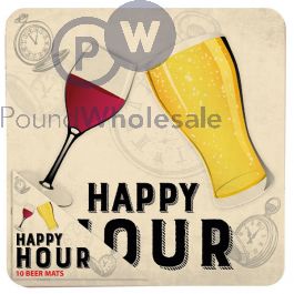 Wholesale Happy Hour Beer Mat Coasters 10cm 10 Pack | Pound Wholesale