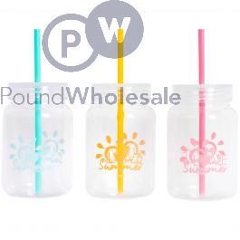 Wholesale Bello Plastic Drinking Jar With Straw 450ml Assorted | Pound ...