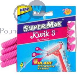 Wholesale Supermax Kwik 3 Blade Ladies Long Handle 4pk | Pound Wholesale