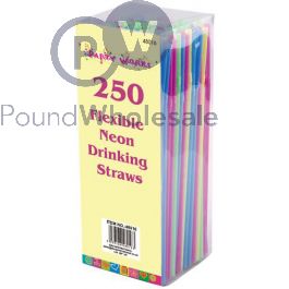 Wholesale 250pc Flexible Neon Straws | Pound Wholesale