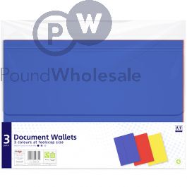 Wholesale Document Wallets Foolscap Assorted Colours 3 Pack | Pound ...