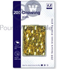 Wholesale Gold Drawing Pins In Plastic Case 200pc | Pound Wholesale