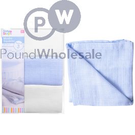 Wholesale First Steps Blue Muslin Squares 60cm X 60cm 3 Pack | Pound ...