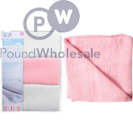 Wholesale First Steps Pink Muslin Squares 60cm X 60cm 3 Pack | Pound ...