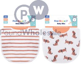 Wholesale First Steps Cotton Baby Bib 2 Pack Assorted | Pound Wholesale