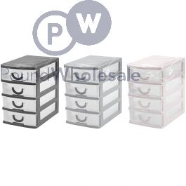 Wholesale Four Tier Mini Drawer Storage Tower 13.8cm Assorted Colours ...