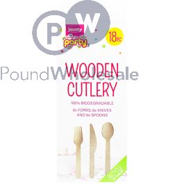Wholesale Jaunty Partyware Biodegradable Wooden Cutlery Set 18pc ...