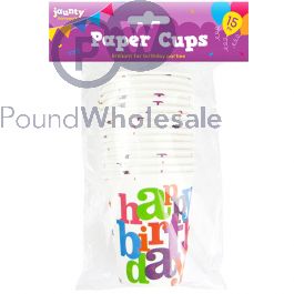 Wholesale Jaunty Partyware Happy Birthday Paper Cups 15 Pack | Pound ...