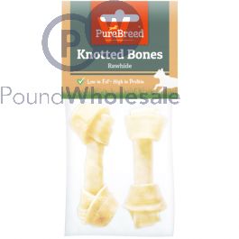 Wholesale Pure Breed Rawhide Knotted Dog Bones 2 Pack | Pound Wholesale