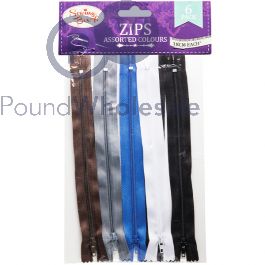 Wholesale Sewing Box Assorted Colour Zips 18cm 6 Pack | Pound Wholesale