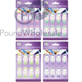 Wholesale 151 Multipurpose Grip Pegs 8 Pack Assorted Colours | Pound ...