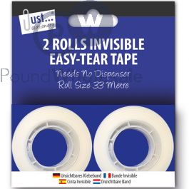 Wholesale Just Stationery Invisible Easy-tear Tape 33m 2 Pack | Pound ...