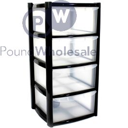 Wholesale Large 4 Drawer Tower With Feet Black | Pound Wholesale