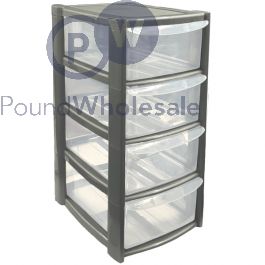 Wholesale Black 4 Tier Mini Tower Drawer Unit | Pound Wholesale