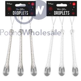 Wholesale Christmas Glitter Droplet Decorations 3 Pack Assorted Colours ...