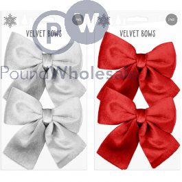 Wholesale Christmas Velvet Bows 15cm 2 Pack Assorted Colours | Pound ...
