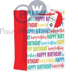 Wholesale Giftmaker Fun Happy Birthday Text Gift Bag Medium | Pound ...